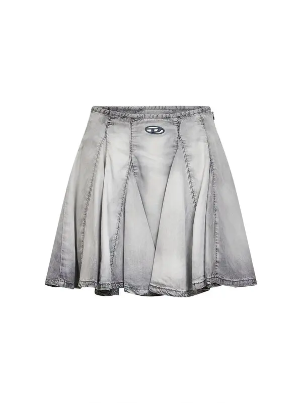 DIESEL® Grey Denim Pleated Mini Skirt With Embroidered Oval D Logo - Multicolor