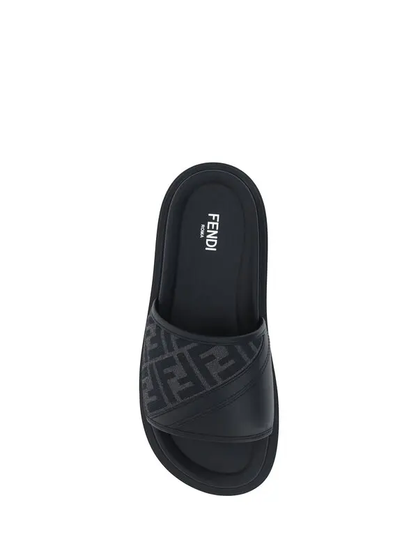 Fendi Ff Logo Jacquard Slide Sandals - Gray