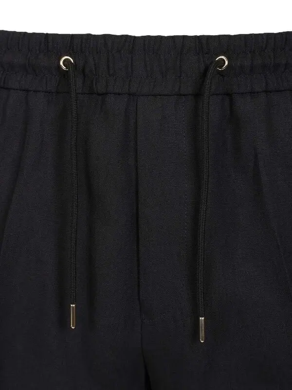 Paul Smith Slim Fit Linen Trousers With Drawstring And Pleats - Blue