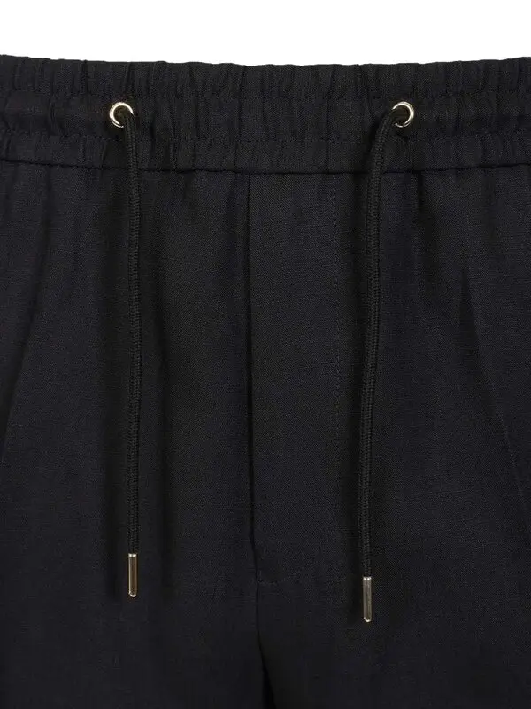 Paul Smith Slim Fit Linen Trousers With Drawstring And Pleats - Blue