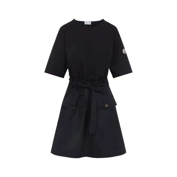 Moncler Cotton Mini Dress With Drawstring Waist - Black