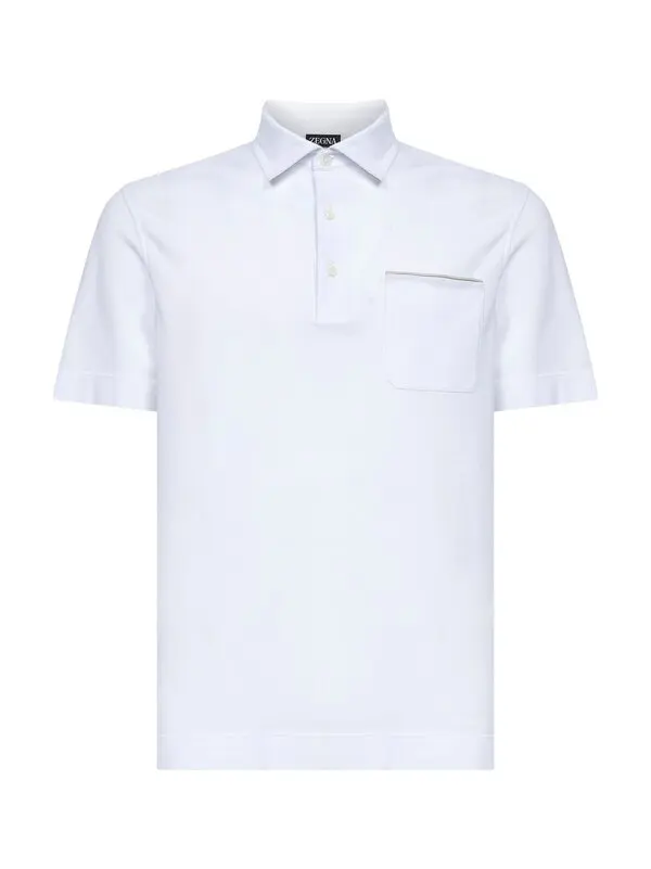 Zegna White Cotton Pique Polo Shirt With Chest Pocket - Multicolor