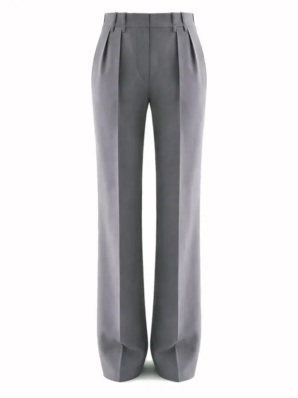 JIL SANDER Wool Gabardine Wide Leg Pants - Gray