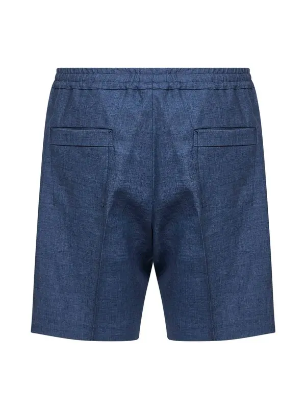 Zegna Navy Blue Oasi Lino Tailored Shorts - Multicolor