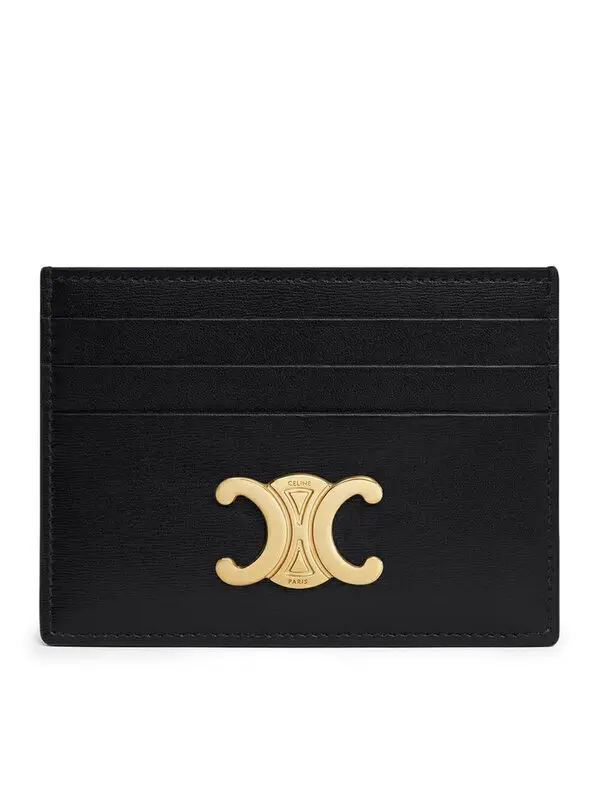 Celine Triomphe Card Holder In Polished Calfskin - Black