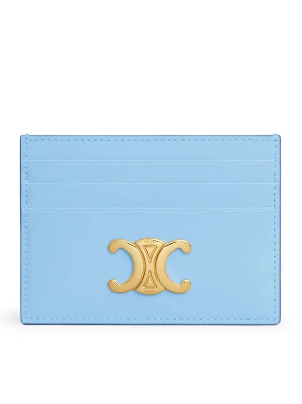 Celine Triomphe Card Holder In Polished Calfskin - Blue