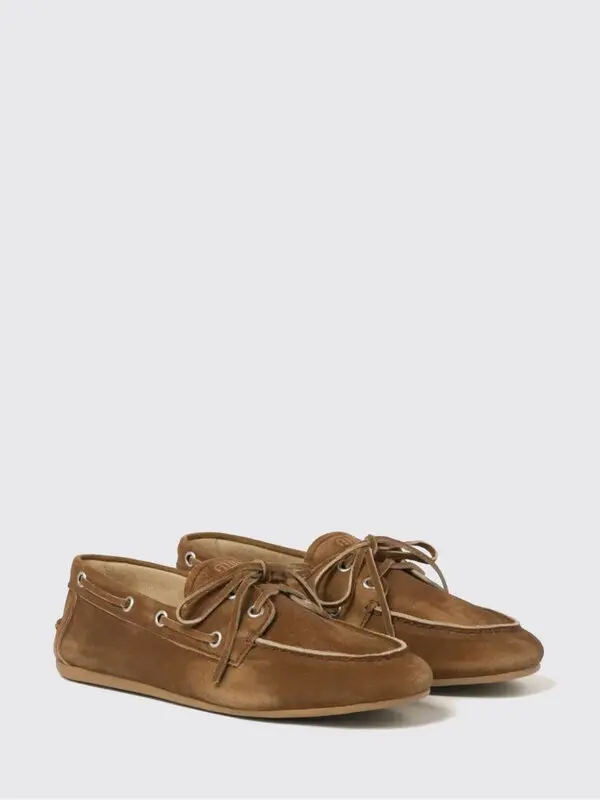 Miu Miu Suede Loafers With Tie Fastening - Brown