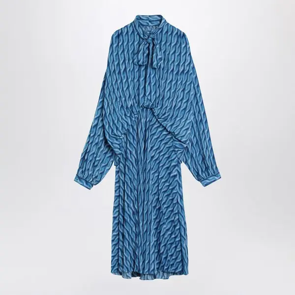 Balenciaga Midi Dress With Bow And Print - Blue