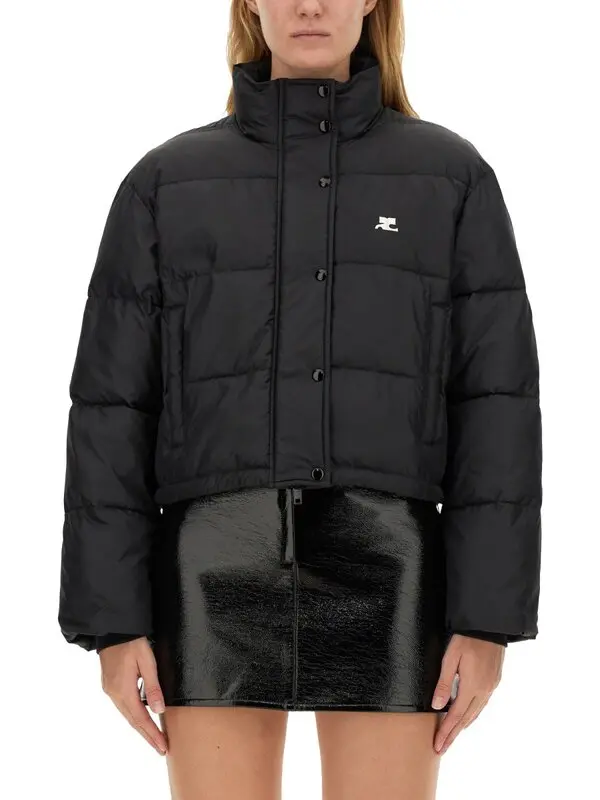 COURREGES Padded Down Jacket With Logo - Black