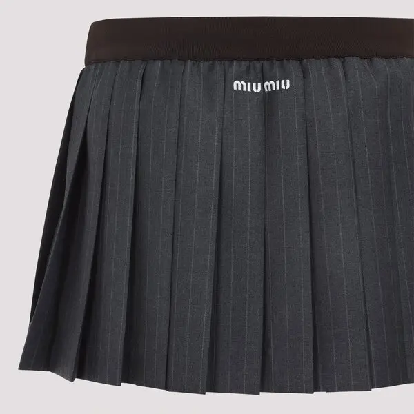 Miu Miu Virgin Wool Pleated Mini Skirt With Embroidered Logo