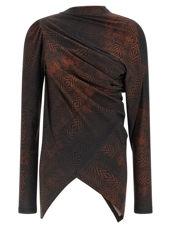 KIKO KOSTADINOV Asymmetrical Draped Printed Top - Brown
