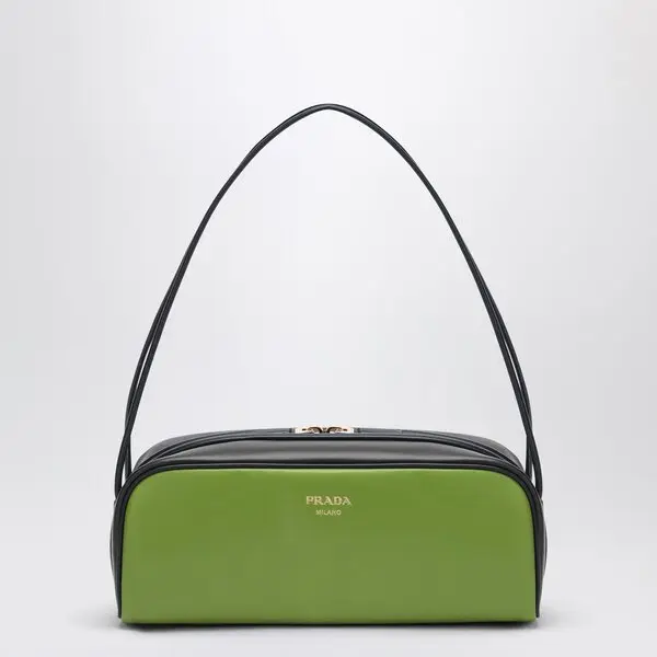 Prada Leather Shoulder Bag With Double Zip Closure