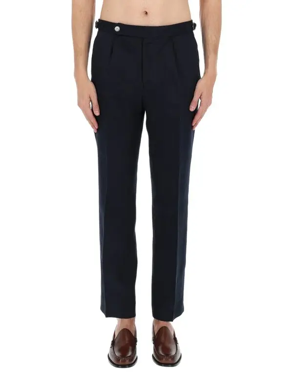 BOSS Tailored Linen Pleated Trousers - Blue