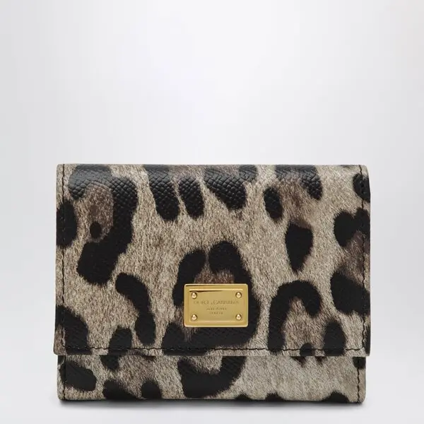 Dolce & Gabbana Dauphine Calfskin Wallet With Leopard Print - Brown