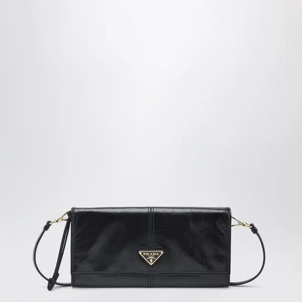 Prada Leather Wallet With Shoulder Strap - Black
