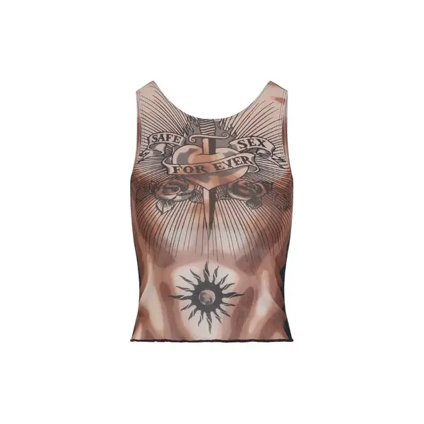 JEAN PAUL GAULTIER Tattoo Print Mesh Top - Multicolor