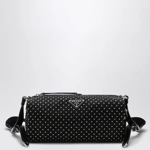 Prada Re-nylon Shoulder Bag With Studs - Black