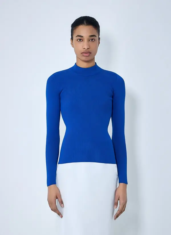 JIL SANDER Ribbed Mock Neck Long Sleeve Top