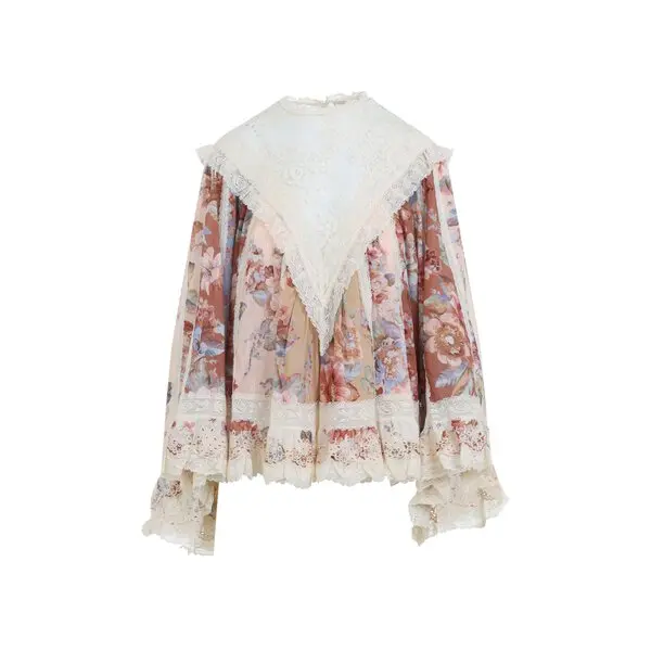 Zimmermann Awaken" Lace Trim Floral Print Cotton Blouse - Multicolor