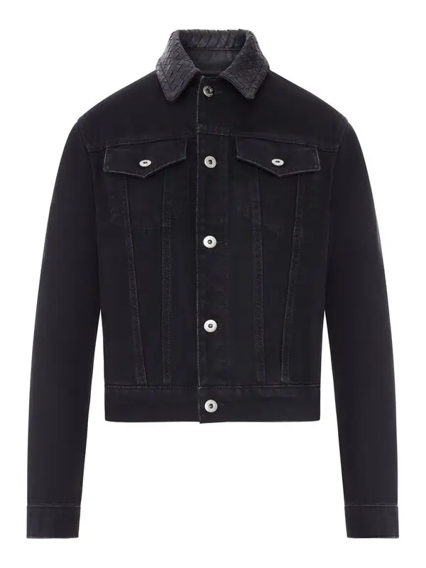 Bottega Veneta Denim Jacket With Braided Leather Collar