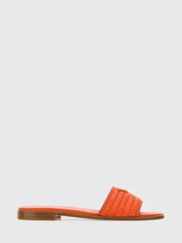 Prada Heeled Raffia Sandals - Orange