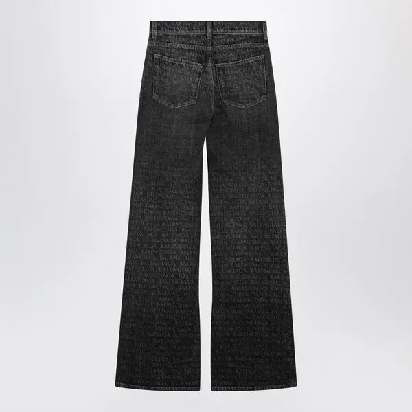 Balenciaga Washed Jacquard Logo Wide Leg Jeans