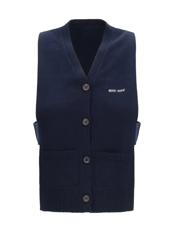 Miu Miu Cashmere V-neck Cardigan Vest - Blue