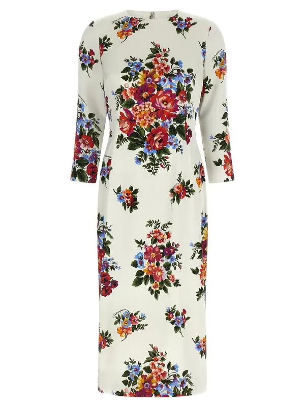 Dolce & Gabbana Mazzo Di Fiori' Print Satin Midi Dress - White