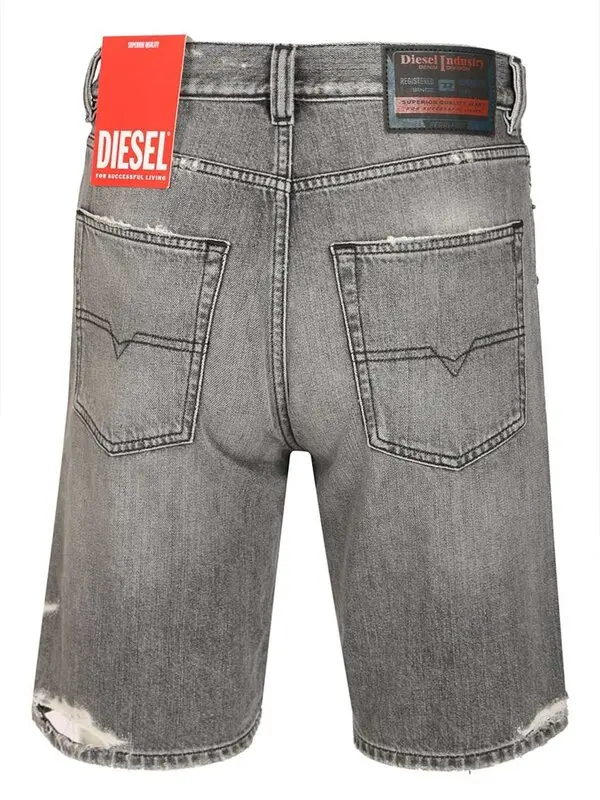 DIESEL® Stonewashed Cotton Denim Shorts With Distressed Effect - Gray