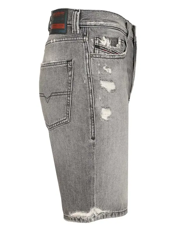 DIESEL® Stonewashed Cotton Denim Shorts With Distressed Effect - Gray
