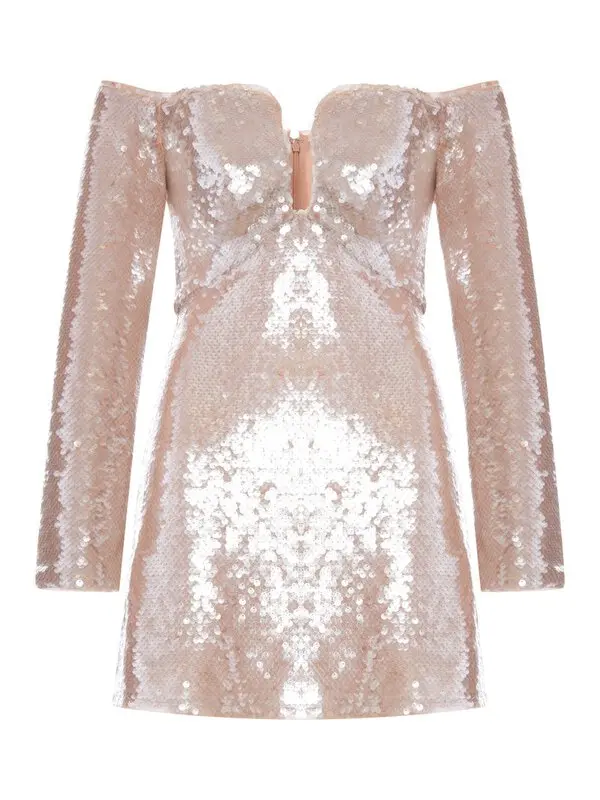 SELF-PORTRAIT Off-shoulder Sequin Mini Dress - Cream
