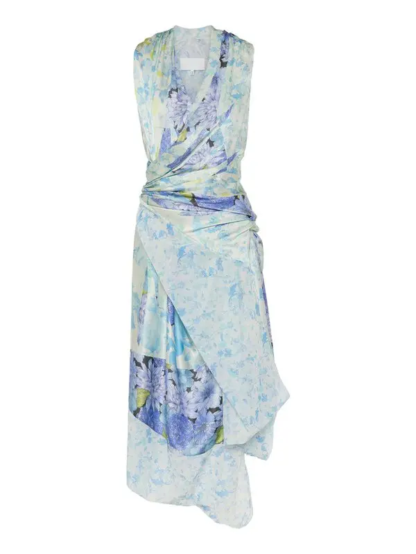 MAISON MARGIELA Floral Silk Wrap Dress - Blue