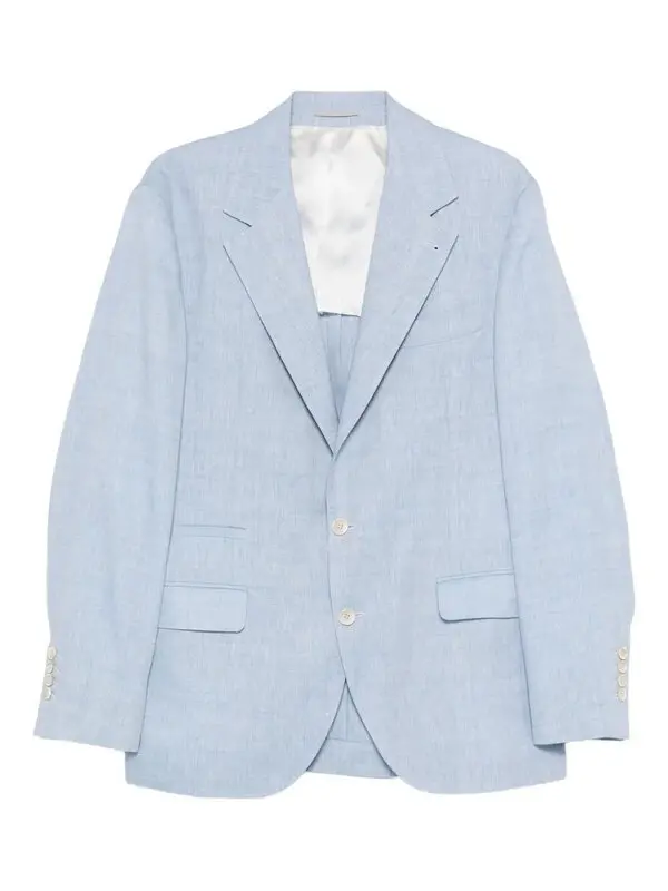 Brunello Cucinelli Linen And Virgin Wool Chevron Deconstructed Jacket - Blue