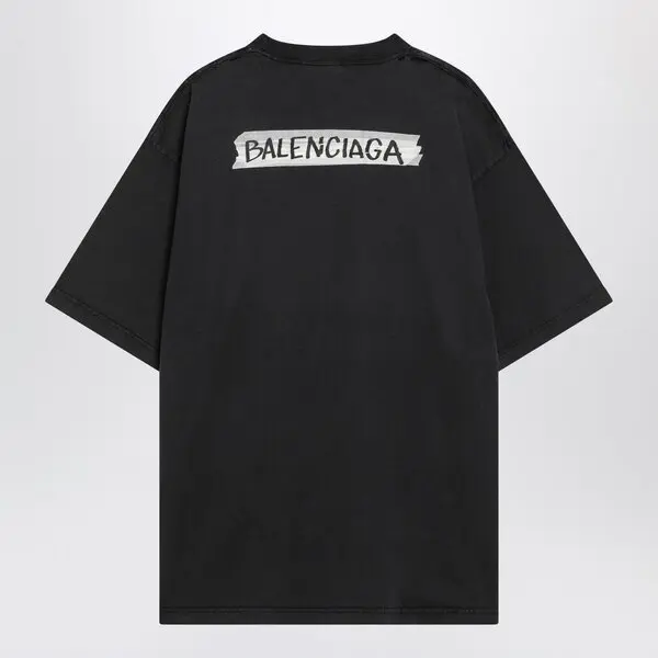 Balenciaga Washed Masking Tape Cotton T-shirt - Black