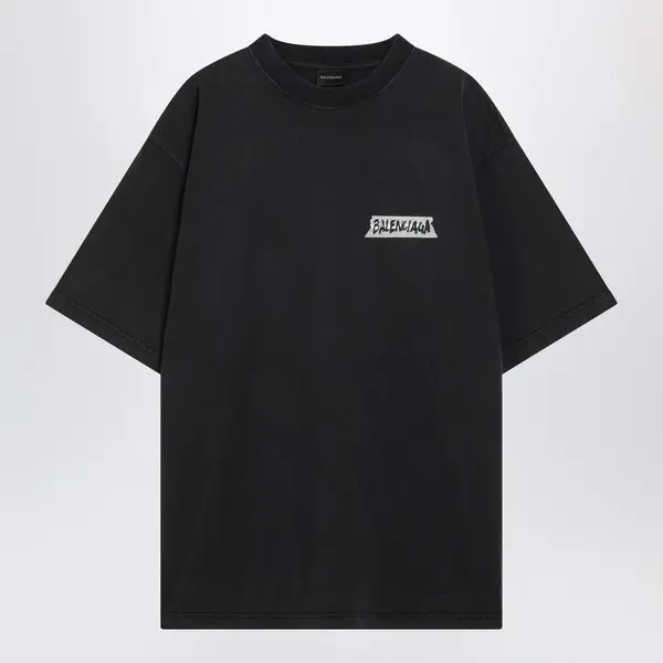 Balenciaga Washed Masking Tape Cotton T-shirt - Black