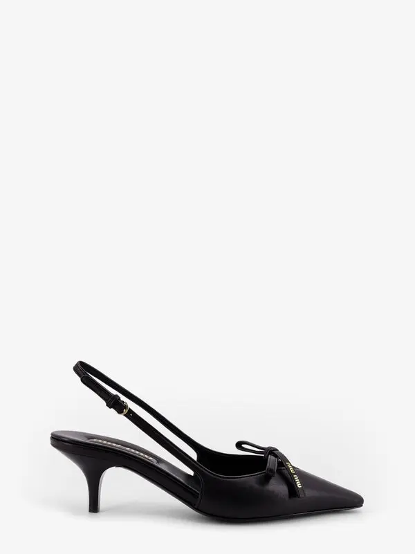 Miu Miu Black Leather Pointed Toe Slingback Pumps With Bow Detail