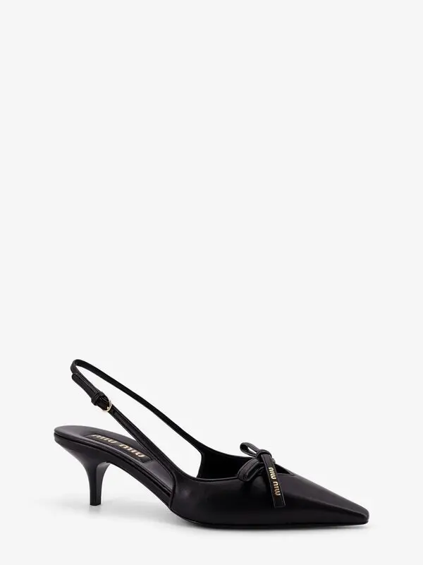 Miu Miu Black Leather Pointed Toe Slingback Pumps With Bow Detail