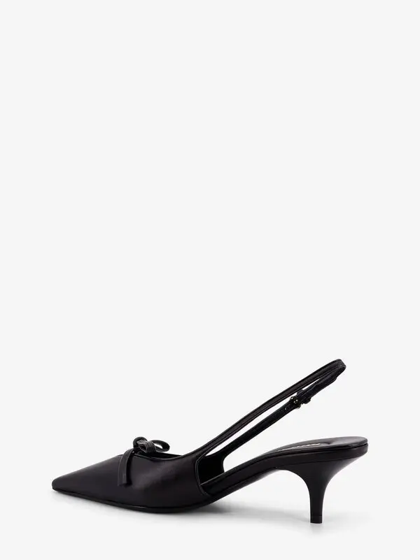 Miu Miu Black Leather Pointed Toe Slingback Pumps With Bow Detail - Multicolor