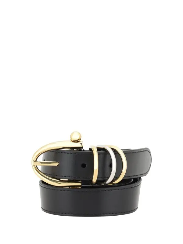 Chloé Leather Belt With Adjustable Buckle And Brass Details - Black