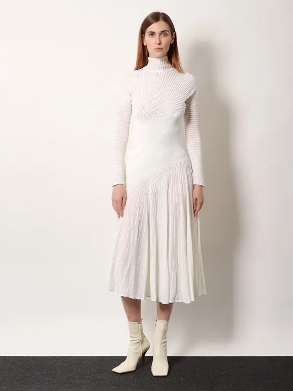 Alaïa Long Sleeve High-neck Wool Dress