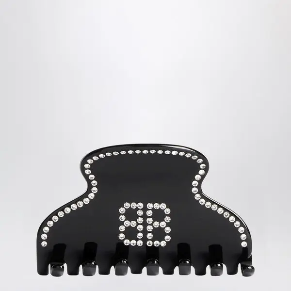 Balenciaga Bb Logo Rhinestone Hair Clip - Black