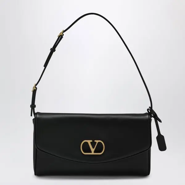 Valentino Garavani Vlogo Leather Clutch Shoulder Bag - Black