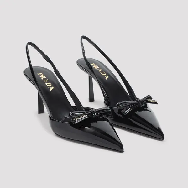 Prada Patent Leather Slingback Pumps With Bow Detail