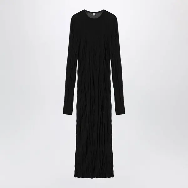TOTEME Crinkled Knit Maxi Dress With Long Sleeves - Black
