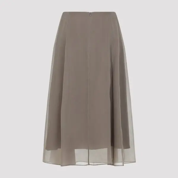 Brunello Cucinelli Silk Tulle A-line Skirt - Brown