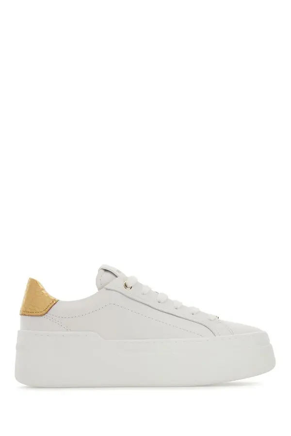 FERRAGAMO White Leather Sneakers With Gold Tone Accent