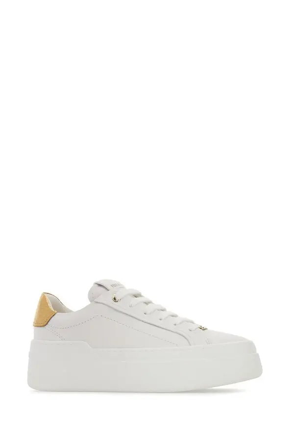 FERRAGAMO White Leather Sneakers With Gold Tone Accent