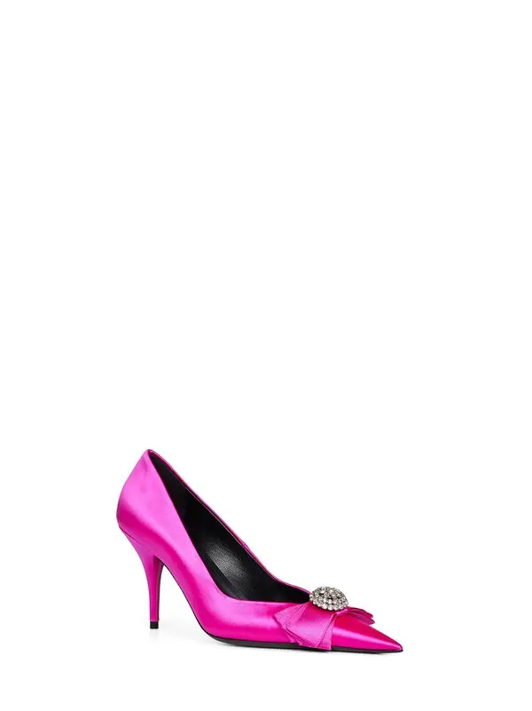 Balenciaga Fuchsia Satin Palazzo 90mm Pumps With Jewel Bow Detail - Multicolor