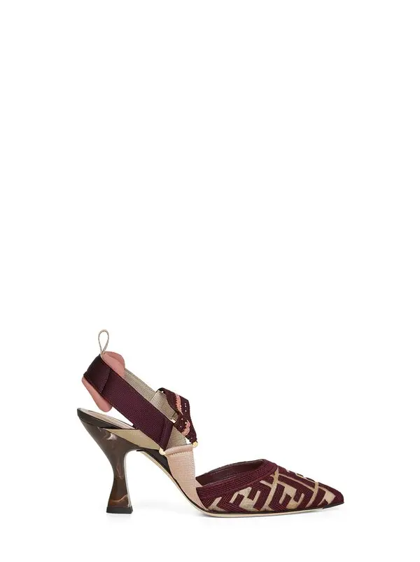 Fendi Burgundy Ff Fabric Colibrì Slingback Pumps - Multicolor