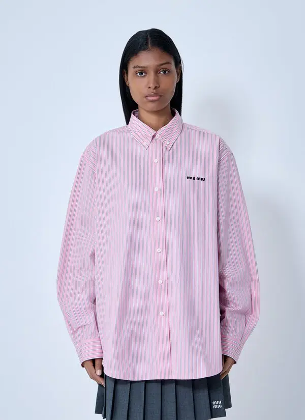 Miu Miu Striped Cotton Poplin Button-down Shirt - Pink